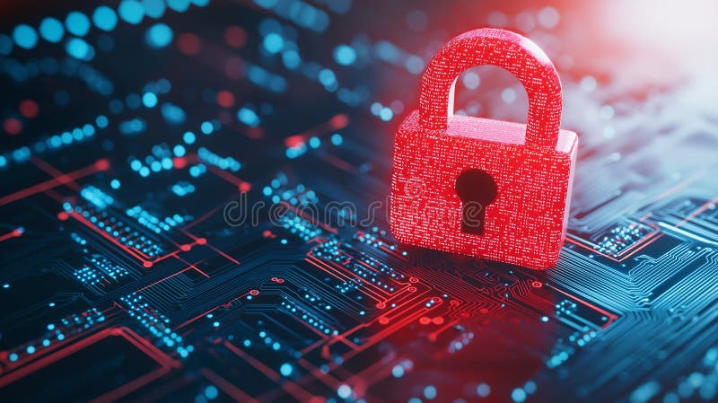 Digital Security Concept Featuring Red Padlock on Circuit Board ...