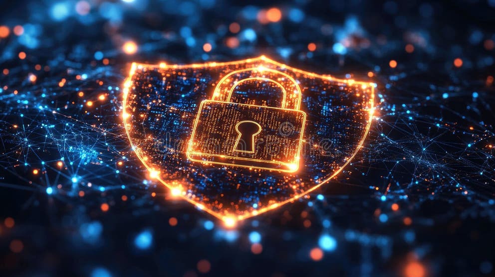 Digital Security Concept with Glowing Lock and Shield on Network ...