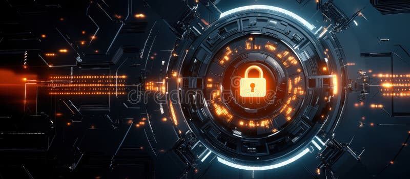 Digital Security Concept with Glowing Lock Symbol in Futuristic ...