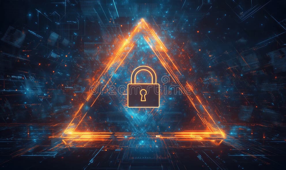 Digital Security Concept with Glowing Lock Symbol Inside Triangular ...
