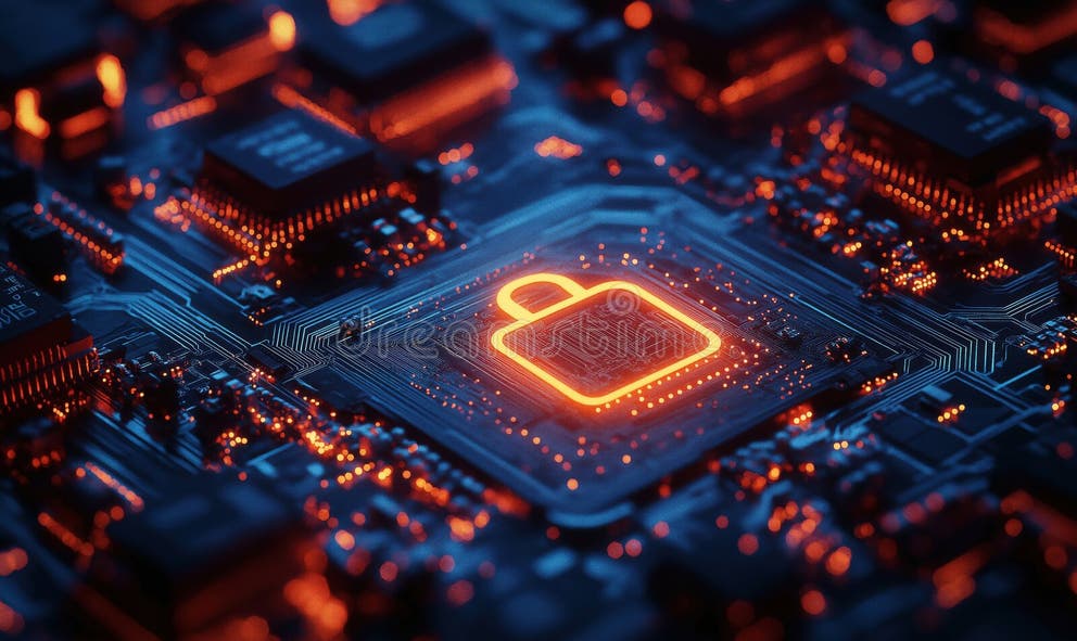 Digital Security Concept with Glowing Lock Symbol on Microchip Background Stock Image - Image of ...