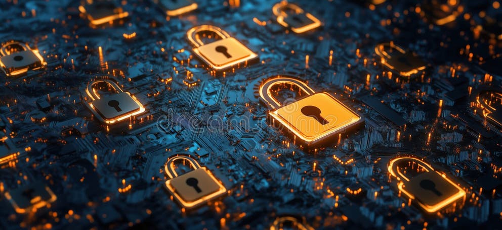 Digital Security Concept with Glowing Locks on Circuit Board Background Stock Image - Image of ...