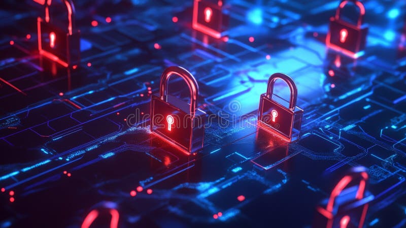 Digital Security Concept with Glowing Locks on Circuit Grid Stock ...