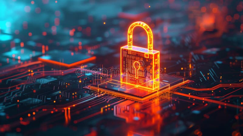 Digital Security Concept with Glowing Padlock on a Circuit Board Stock ...
