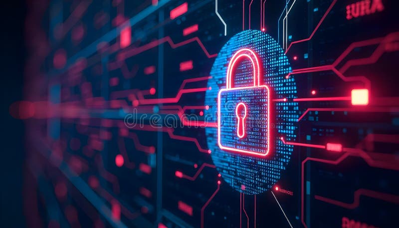 Digital Security Concept with a Glowing Padlock and Cyber Connections ...
