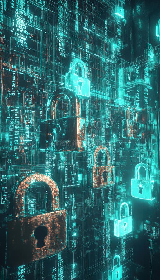 Digital Security Concept with Glowing Padlocks and Keys Against a ...
