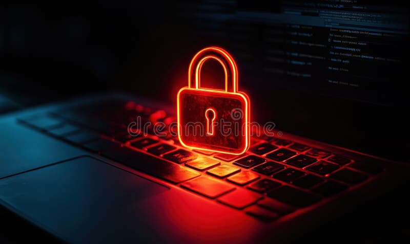 Digital Security Concept Glowing Red Padlock Laptop Keyboard Stock ...