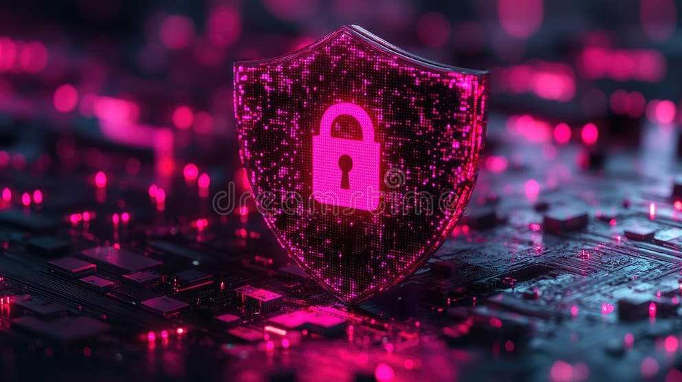 Digital Security Concept: Glowing Shield with Lock Symbol on Circuit ...