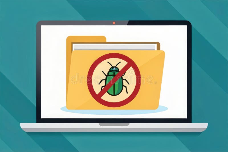 Digital Security Concept Laptop Displaying Folder with Antivirus Bug Symbol Protecting Files ...