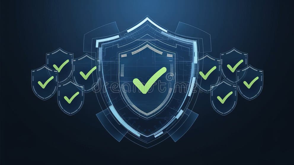 Digital Security Concept with Multiple Check Marks and Shield Designs ...