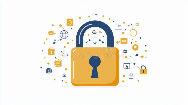 Digital Security Concept with Padlock and Connected Icons Representing ...