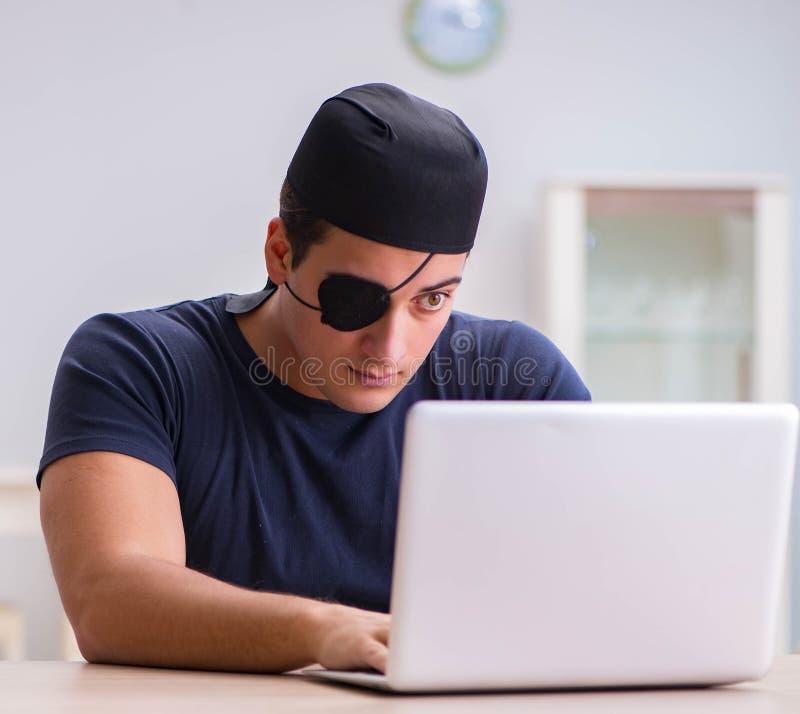 Digital Security Concept with Pirate at Computer Stock Image - Image of ...