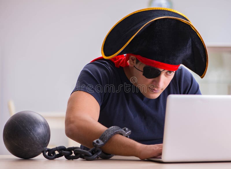 Digital Security Concept with Pirate at Computer Stock Image - Image of ...