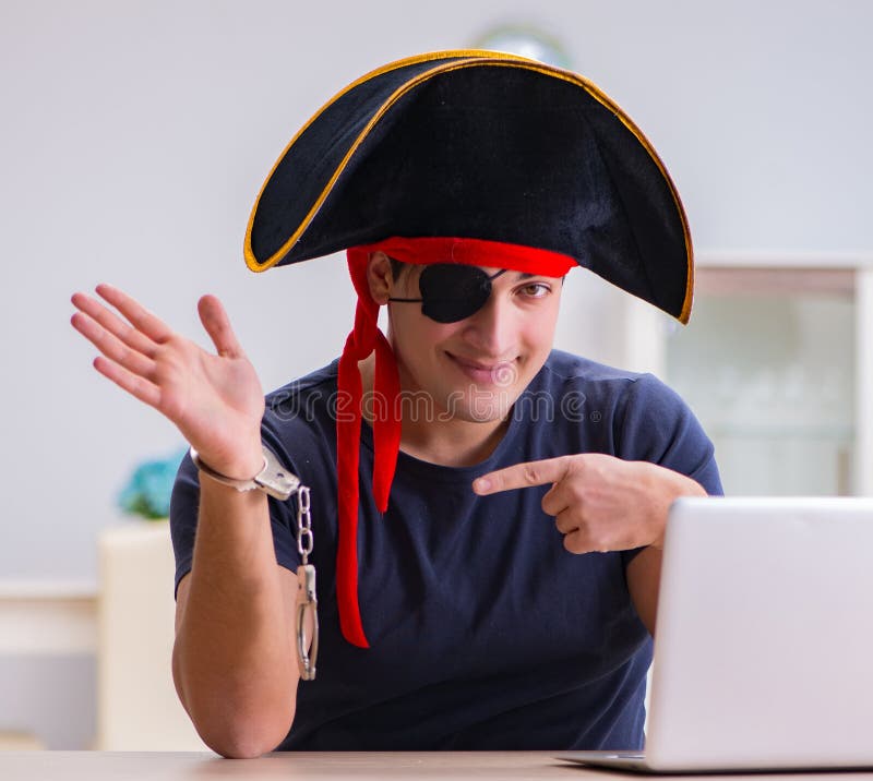 Digital Security Concept with Pirate at Computer Stock Photo - Image of ...
