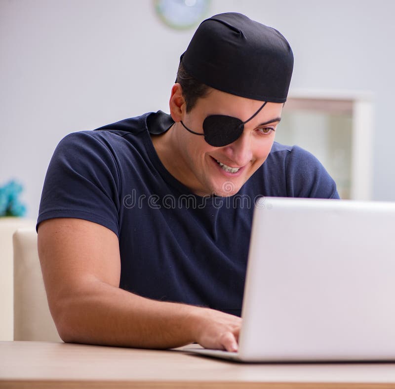 Digital Security Concept with Pirate at Computer Stock Image - Image of ...