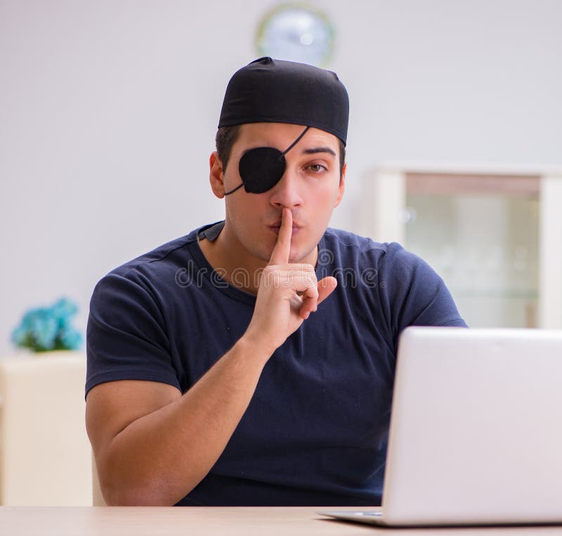 Digital Security Concept with Pirate at Computer Stock Photo - Image of ...