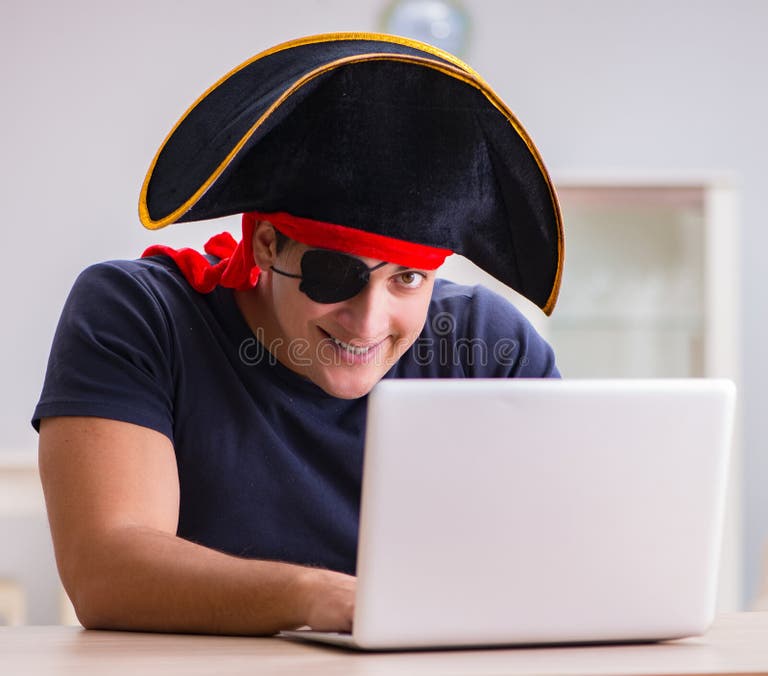 Digital Security Concept with Pirate at Computer Stock Photo - Image of ...