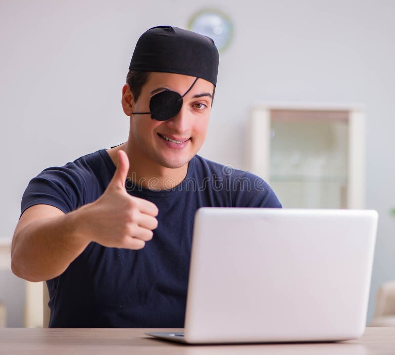 Digital Security Concept with Pirate at Computer Stock Image - Image of ...