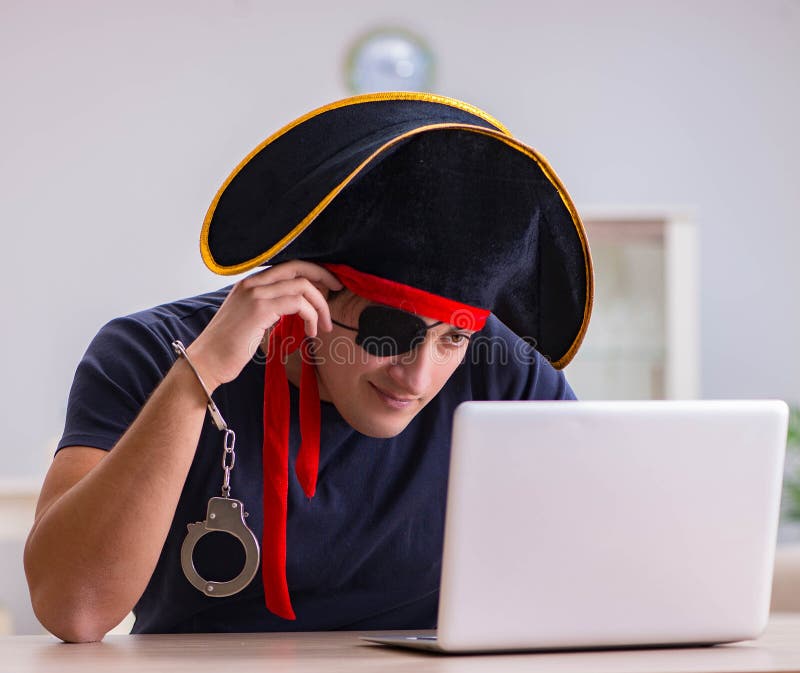 Digital Security Concept with Pirate at Computer Stock Image - Image of ...
