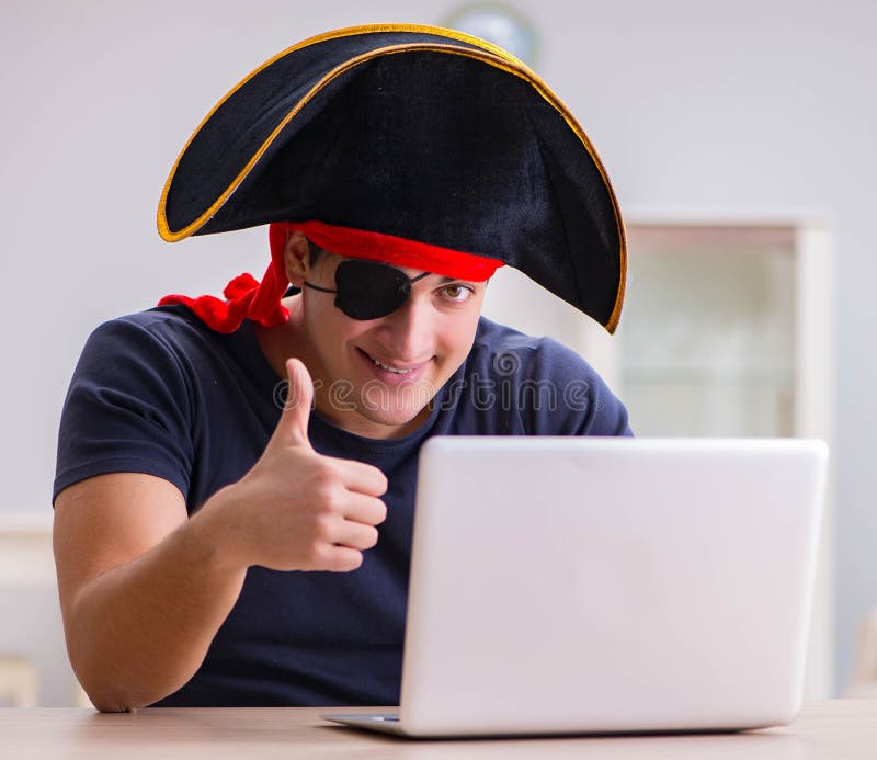 Digital Security Concept with Pirate at Computer Stock Photo - Image of ...