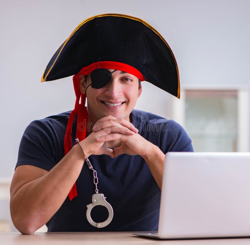 Digital Security Concept with Pirate at Computer Stock Photo - Image of ...