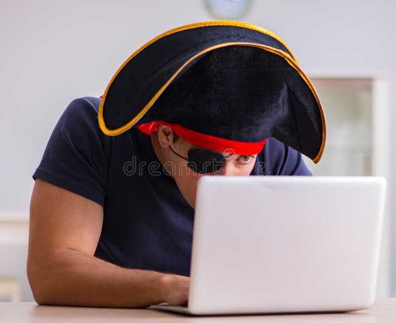 Digital Security Concept with Pirate at Computer Stock Photo - Image of ...