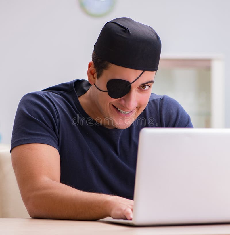 Digital Security Concept with Pirate at Computer Stock Photo - Image of ...