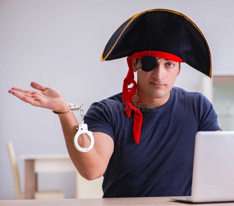 Digital Security Concept with Pirate at Computer Stock Image - Image of ...