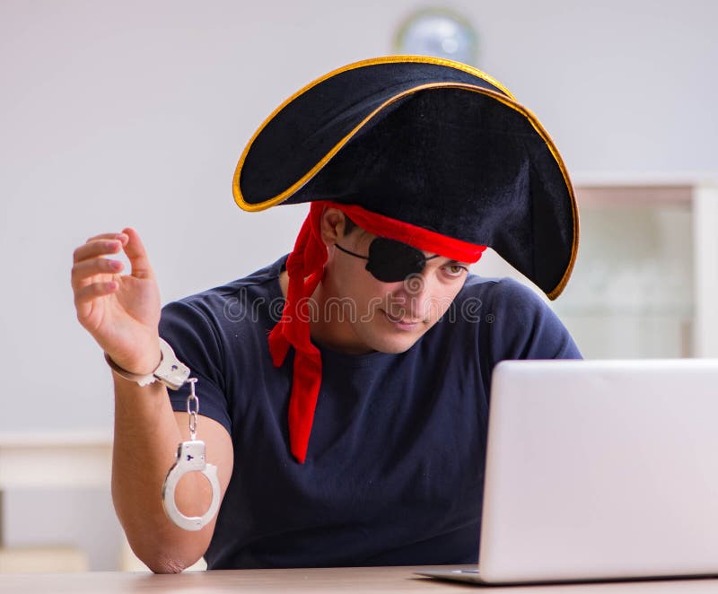 Digital Security Concept with Pirate at Computer Stock Photo - Image of ...