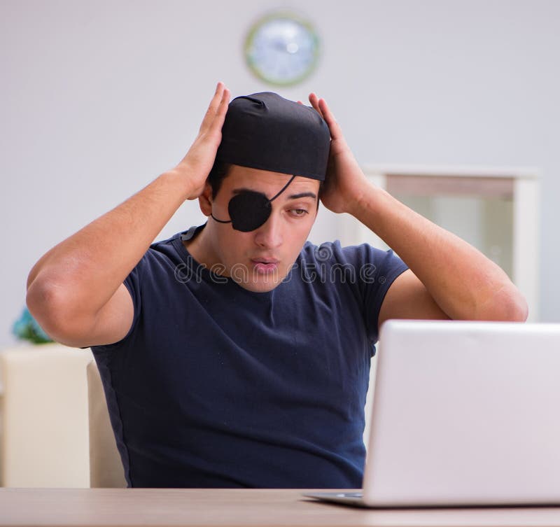 Digital Security Concept with Pirate at Computer Stock Image - Image of ...