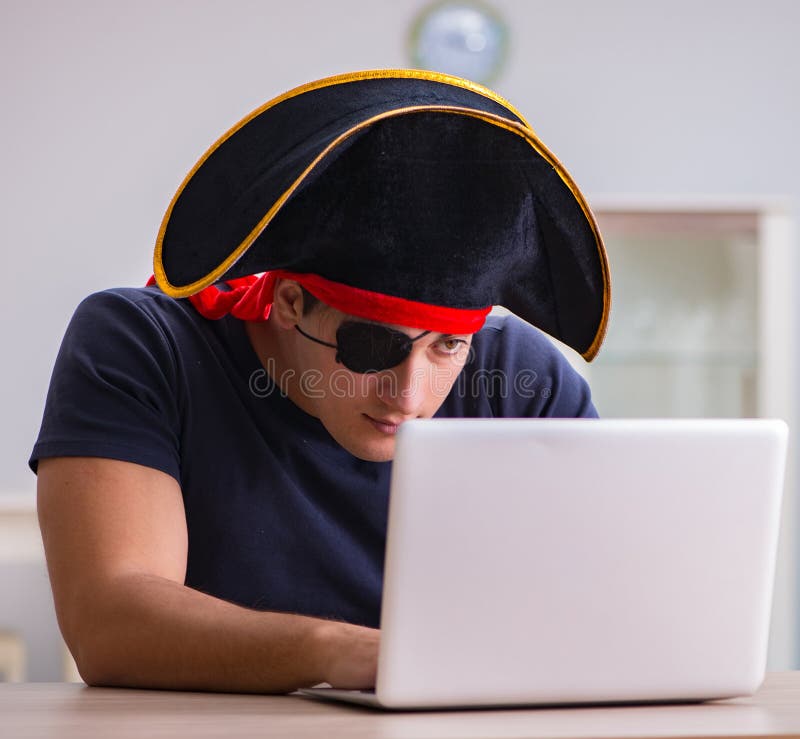 Digital Security Concept with Pirate at Computer Stock Image - Image of ...