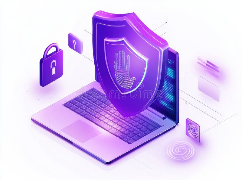 Digital Security Concept with a Purple Shield and Check Mark ...