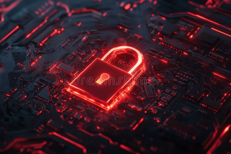 Digital Security Concept with Red Padlock Icon Stock Photo - Image of ...