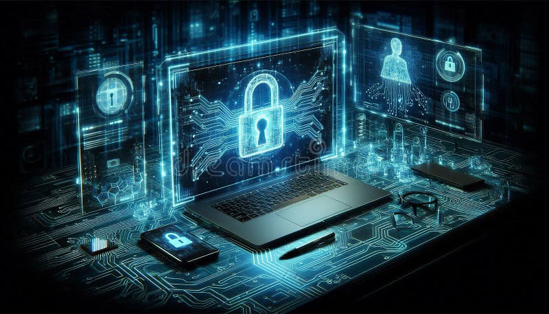 Digital Security Concept with Technology Elements Stock Illustration ...