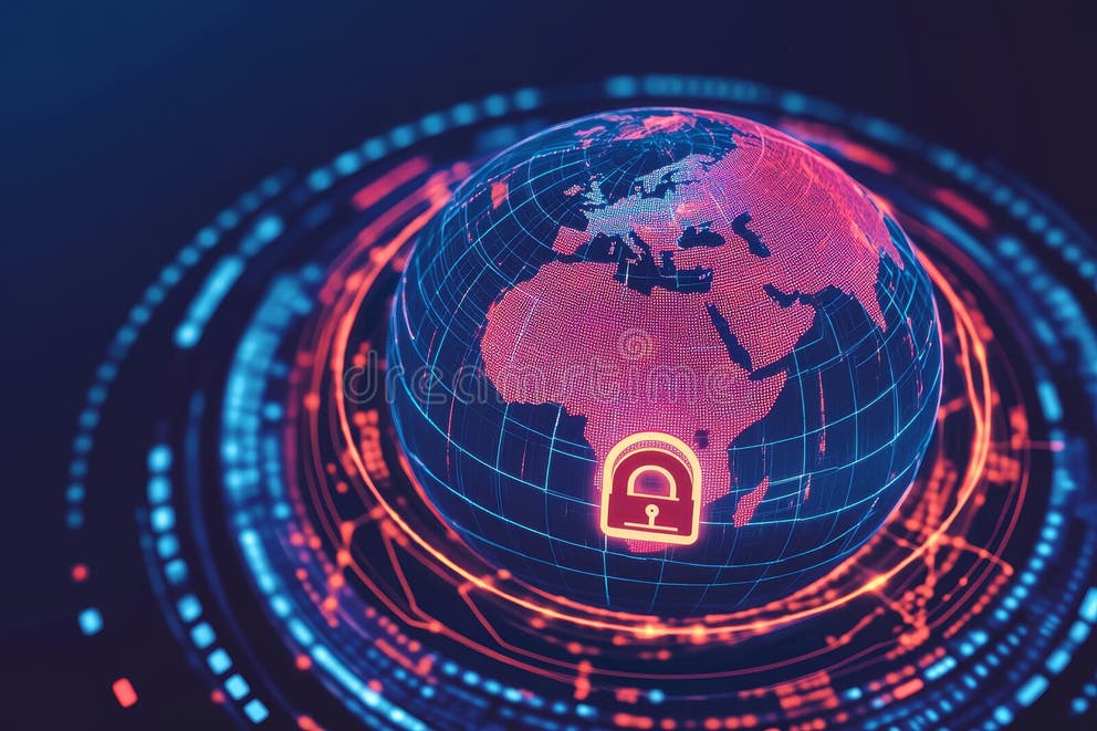 Digital Security Concept with Virtual Lock on Global Network Stock ...