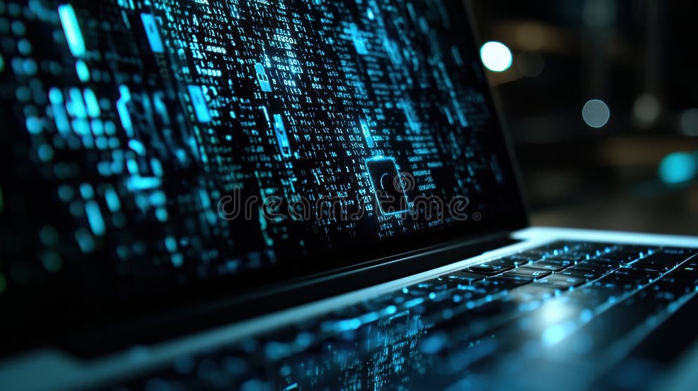 Digital Security Concepts: Encrypted Message Decoding on Laptop Screen for Cybersecurity Design ...