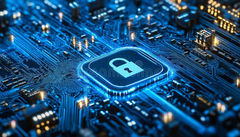 Digital Security, Cybersecurity, a Glowing Padlock Icon on a Blue ...