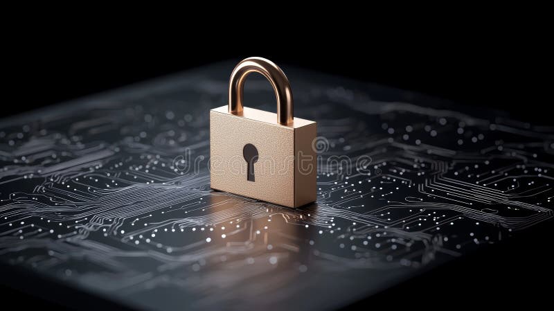 Digital Security and Data Protection Symbolized by a Padlock on Circuit ...