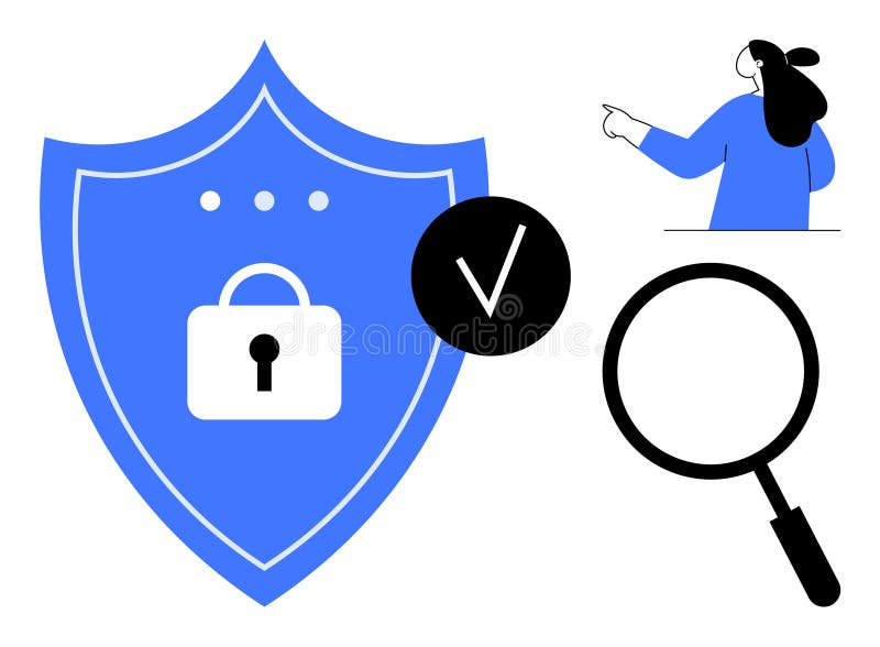 Digital Security Elements with Shield Lock, Verification Checkmark, and ...