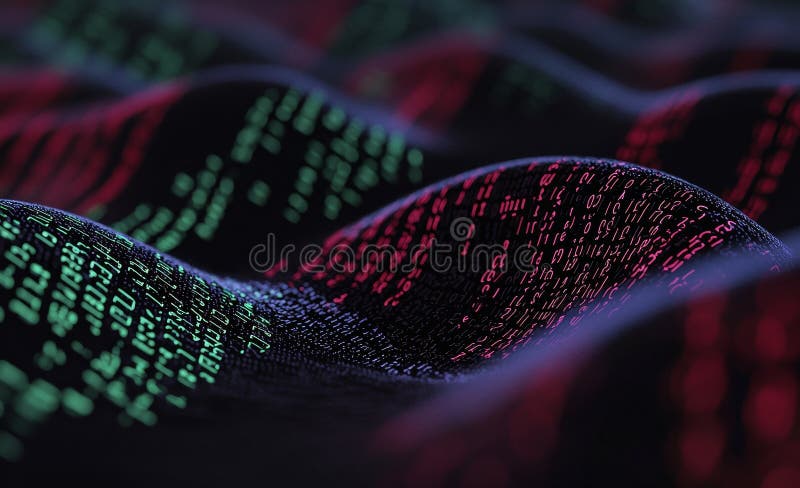 Digital Security, Encoding, Data Flow, Binary Code. Internet Technology 3d Illustration. Waves ...