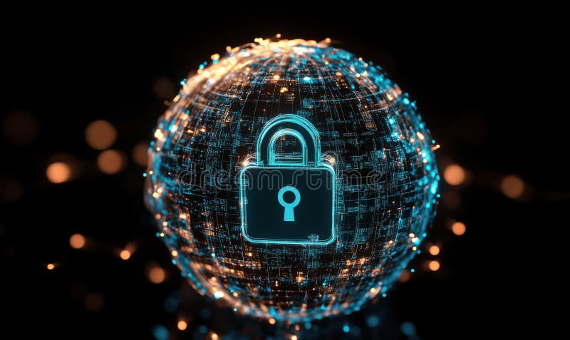 Digital Security Globe with Glowing Padlock Symbolizing Cybersecurity ...