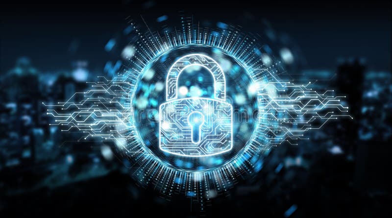 Digital Security Hologram with Padlock 3D Rendering Stock Illustration ...