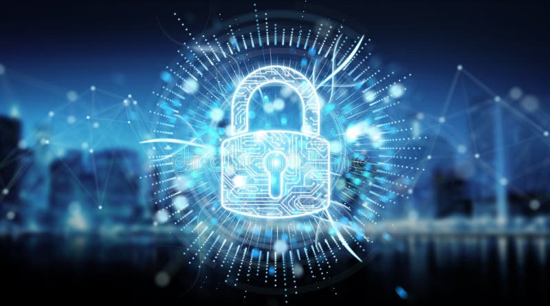 Digital Security Hologram with Padlock 3D Rendering Stock Illustration ...