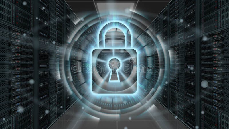 Digital Security Hologram with Padlock on Server Room - Cyber Security ...