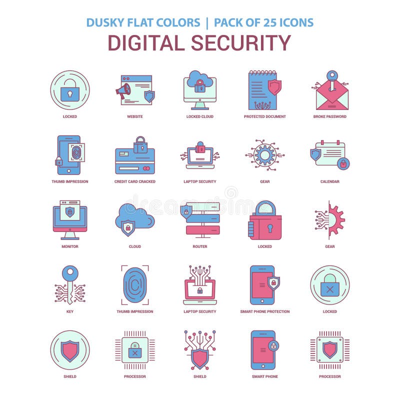 Digital Security Icon Dusky Flat Color - Vintage 25 Icon Pack Stock ...
