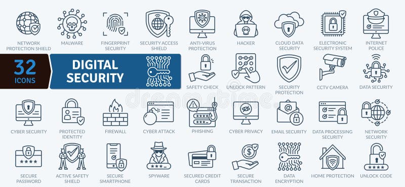 Digital Security Icons: Protecting Data and Privacy Online Stock Vector ...