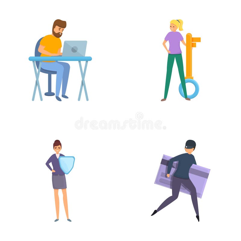 Digital Security Icons Set Cartoon Vector. Online Information ...