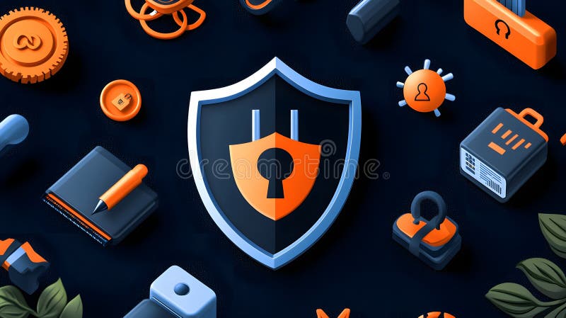 Digital Security Icons Set with Shield and Padlocks, Flat Design ...