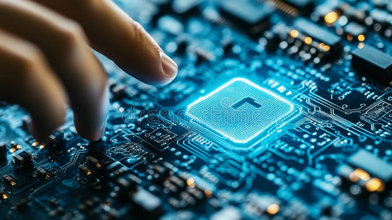 Digital Security Illuminated Circuit Board with Touching Finger ...