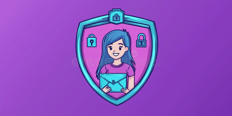 Digital Security Illustration Featuring Girl with Email and Shield ...